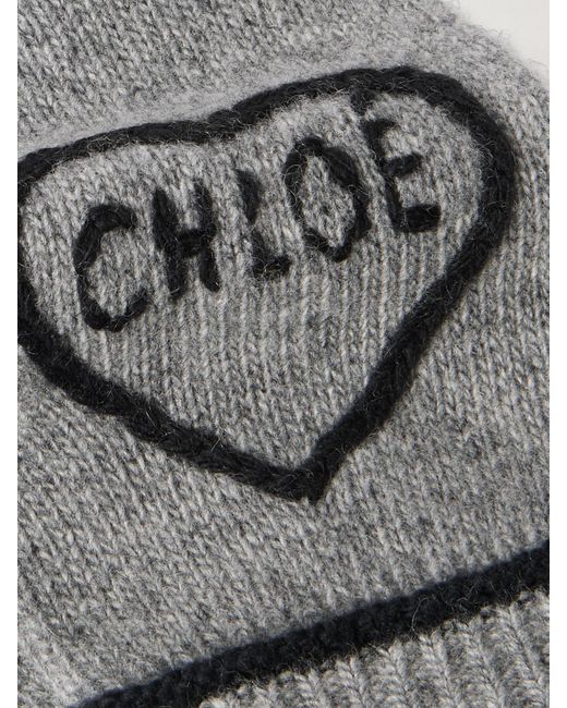 Chloé Embroidered Wool And Cashmere-Blend Gloves in Grey | Lyst UK