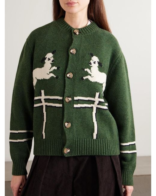 S.S.Daley Cyril Intarsia Wool Cardigan in Green | Lyst