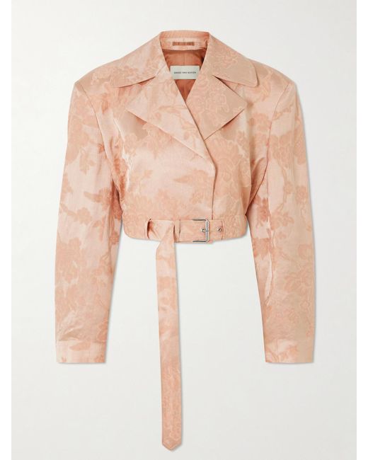 Dries Van Noten Belted Cropped Floral-Jacquard Linen-Blend Jacket in ...