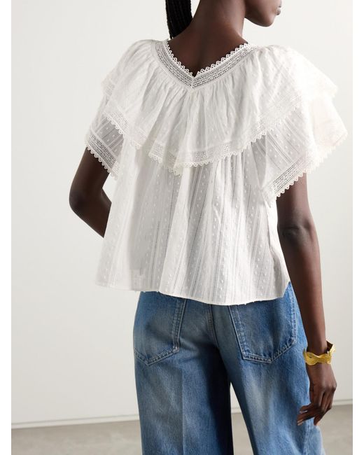 Doen Cosenza Ruffled Crochet-Trimmed Fil Coupé Cotton-Voile Blouse in ...
