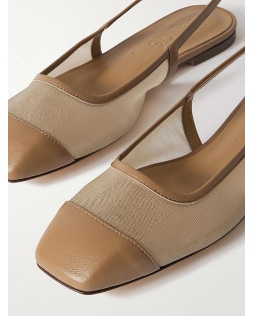Aeyde Geraldine Leather-Trimmed Mesh Slingback Ballet Flats in Natural ...