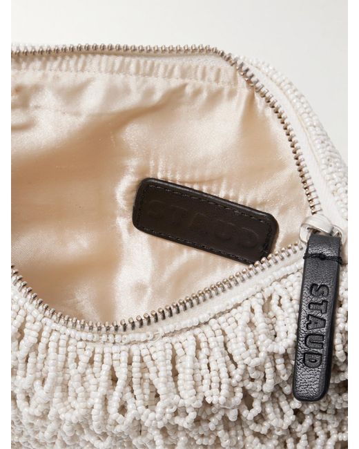 STAUD Prairie Leather-Trimmed Beaded Satin Clutch in Natural | Lyst UK