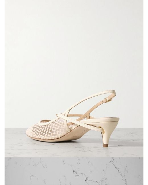 Jennifer Chamandi Edoardo Mesh And Leather Slingback Pumps in Natural ...