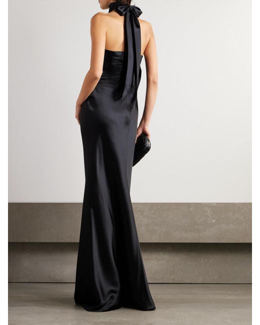 Ralph Lauren Chilton Open-Back Satin Halterneck Gown in Black | Lyst