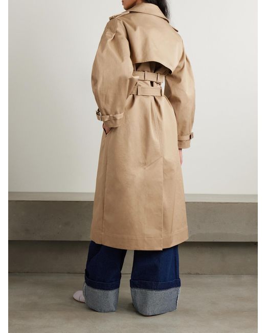 Ganni Belted Bonded Cotton-Twill Trench Coat in Natural | Lyst