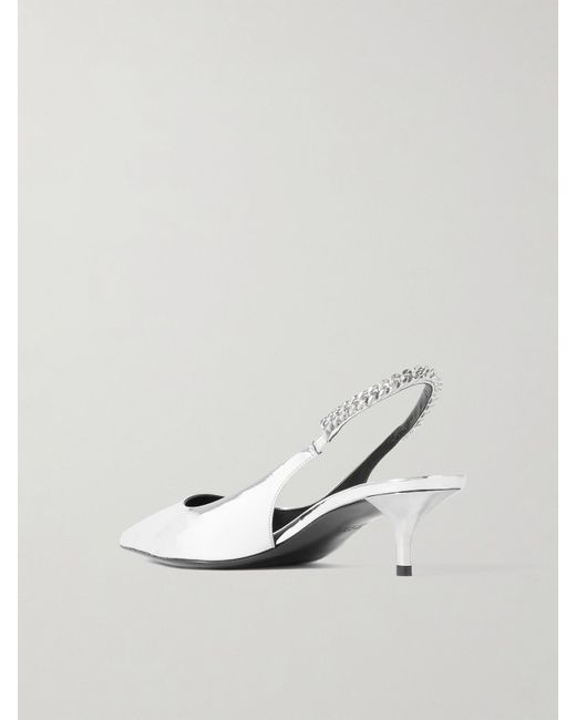 Gucci Signoria Embellished Mirrored-Leather Slingback Pumps in White | Lyst