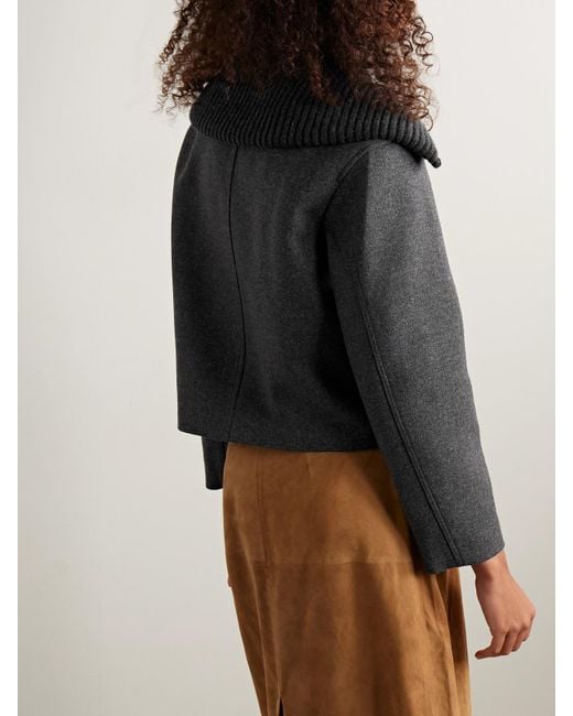 Theory Ribbed Wool-Trimmed Wool-Blend Twill Jacket in Black | Lyst