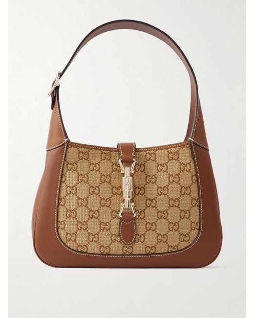 Gucci Jackie 1961 Logo-Jacquard Raffia And Leather Shoulder Bag in ...