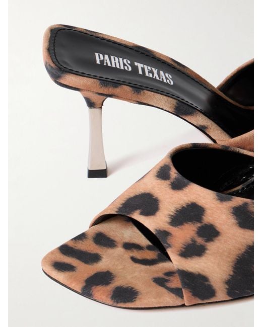 Paris Texas Lorena Leopard-Print Suede Mules in Natural | Lyst