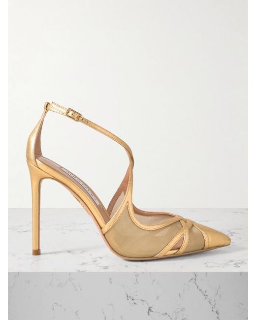 Aquazzura Shear 105Mm Metallic Leather-Trimmed Mesh Pumps | Lyst
