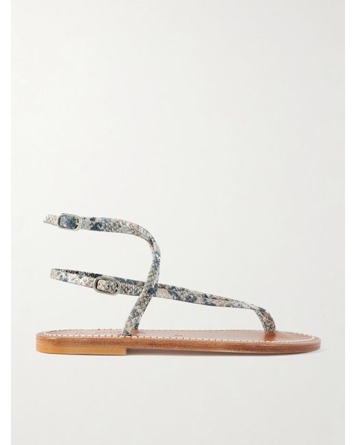 K. Jacques Abako Snake-Effect Leather Thong Sandals in White | Lyst