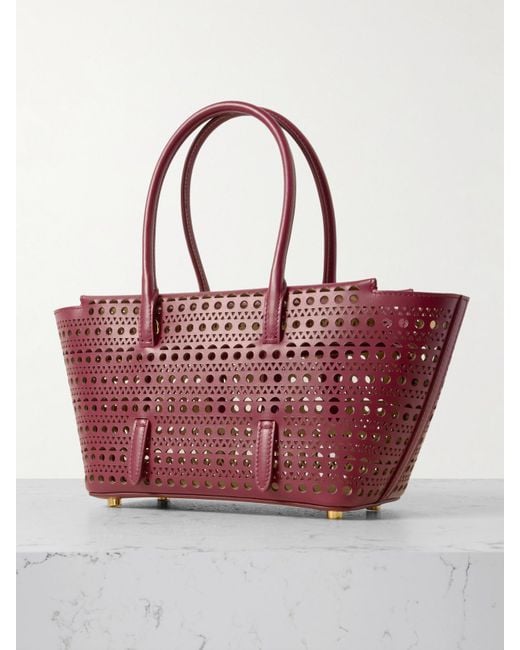 Alaïa New Mina 20 Laser-Cut Leather Tote in Red | Lyst