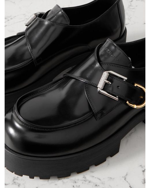 Givenchy Voyou Monk Crystal-Embellished Leather Platform Loafers in ...