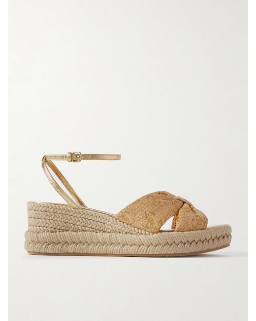 Jimmy Choo Aella 60 Raffia-Jacquard And Leather Wedge Sandals in ...