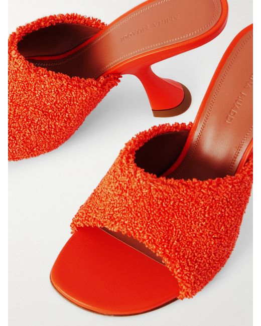 AMINA MUADDI Taylor Leather-Trimmed Raffia Mules in Red | Lyst
