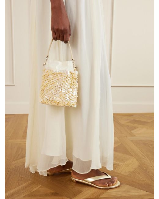 STAUD Lila Mini Leather-Trimmed Paillette-Embellished Twill Bucket Bag ...