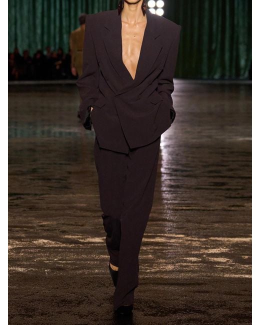 Saint Laurent Double-Breasted Silk-Crepe Blazer in Black | Lyst