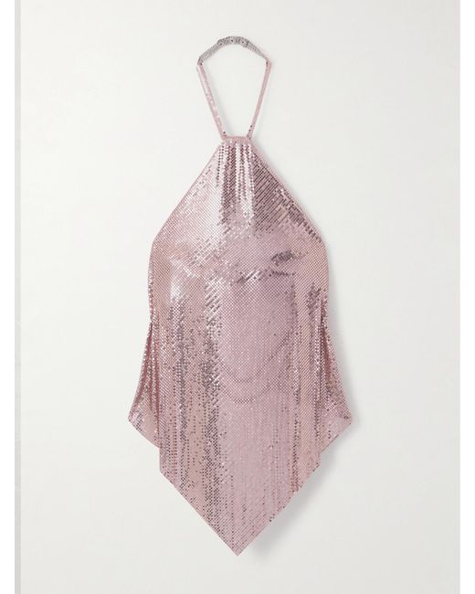 Rabanne Open-Back Chainmail Halterneck Top in Pink | Lyst UK