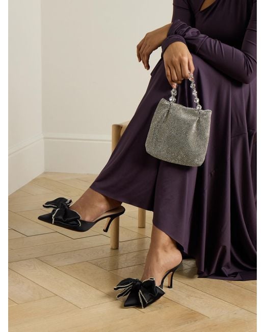 Loeffler Randall Margot Bow Crystal-Embellished Satin Pumps in Black | Lyst