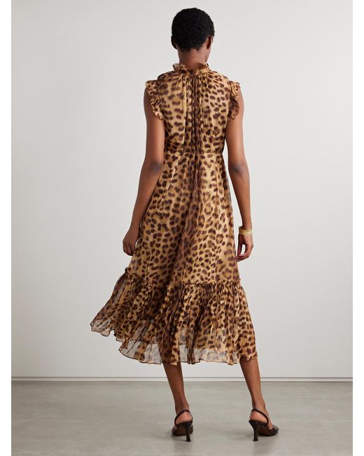 Zimmermann Crush Leopard-Print Crepon Midi Dress in Natural | Lyst