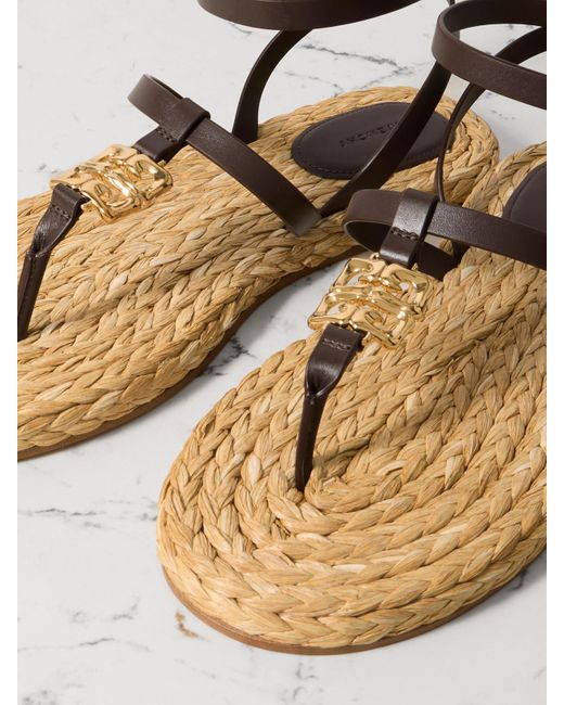 Givenchy 4G Liquid Embellished Raffia And Leather Sandals in Brown | Lyst
