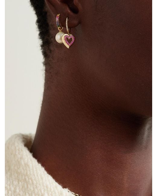 Roxanne First Heart 14-Karat, Sapphire And Diamond Hoop Earrings in ...