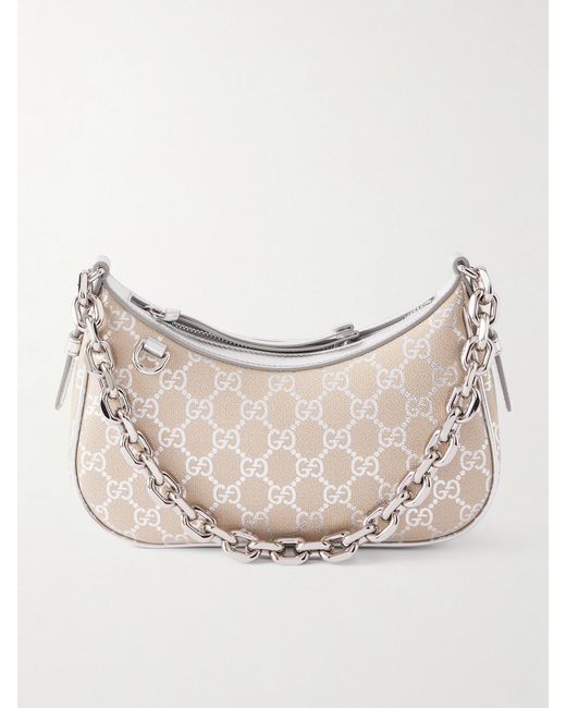 Gucci Gg Emblem Metallic-Trimmed Printed Textured-Leather Shoulder Bag ...