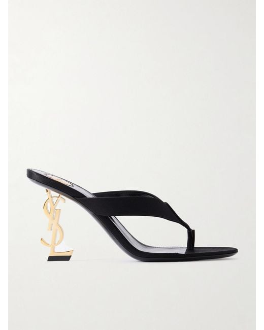 Saint Laurent Opyum Embellished Satin Mules in Natural | Lyst UK