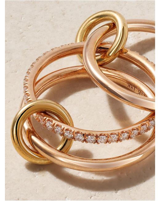 Spinelli Kilcollin Sonny Set Of Three 18-Karat And Rose And Diamond Rings in Natural | Lyst