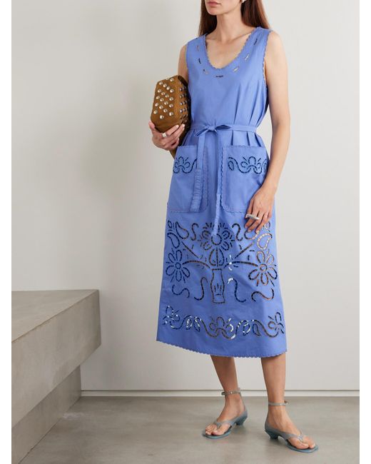 Vita Kin Katya Belted Scalloped Broderie Anglaise Cotton Midi Dress in ...