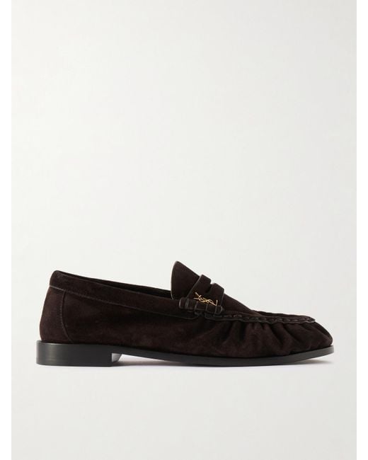 Saint Laurent Le Loafer Logo-Embellished Suede Loafers in Black | Lyst UK