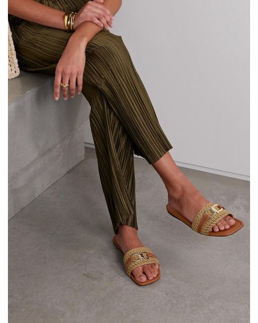 Ferragamo Leah Logo-Embellished Leather-Trimmed Raffia Sandals in Brown ...