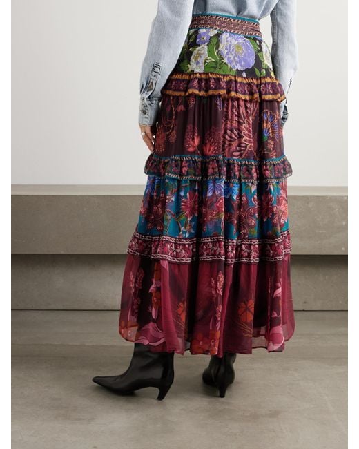 FARM Rio Tiered Floral-Print Georgette Maxi Skirt | Lyst