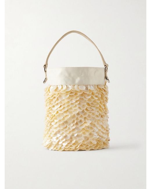 STAUD Lila Mini Leather-Trimmed Paillette-Embellished Twill Bucket Bag ...