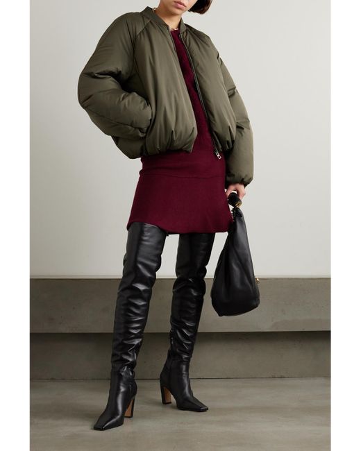 Loewe Leather-Trimmed Padded Shell Bomber Jacket in Green | Lyst Loewe Leather-Trimmed Padded Shell Bomber Jacket in Green | Lyst