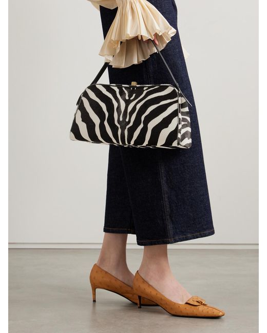 KHAITE Cate Leather-Trimmed Zebra-Print Calf Hair Tote in Black | Lyst