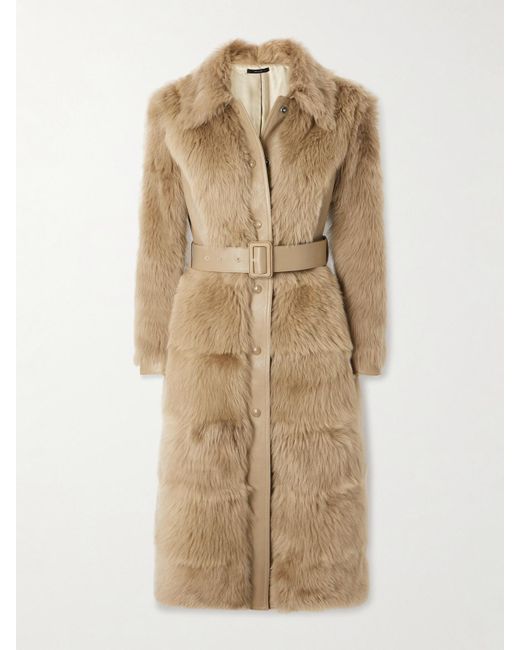 Tom Ford Leather-Trimmed Shearling Coat in Natural | Lyst