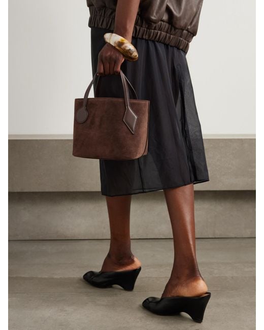 Liffner Micro Leather-Trimmed Suede Tote in Brown | Lyst