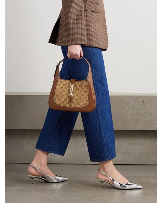 Gucci Jackie 1961 Logo-Jacquard Raffia And Leather Shoulder Bag in ...