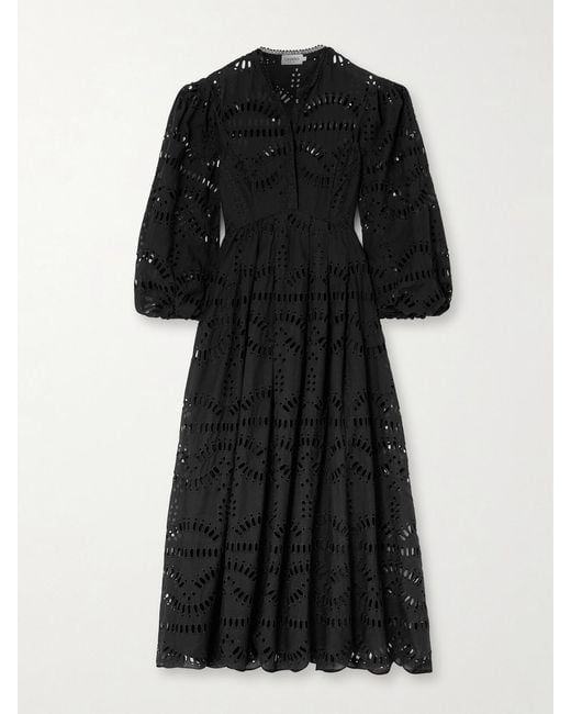 Charo Ruiz Kaika Scalloped Broderie Anglaise Cotton-Blend Midi Dress in Black | Lyst UK