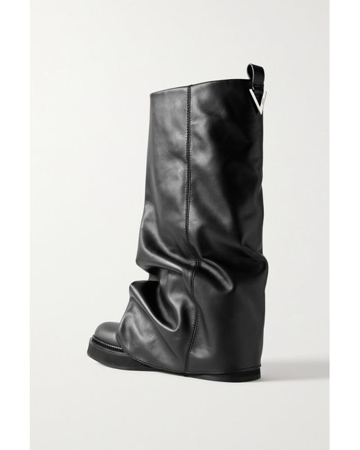 The Attico Robin Layered Leather Knee Boots in Black | Lyst