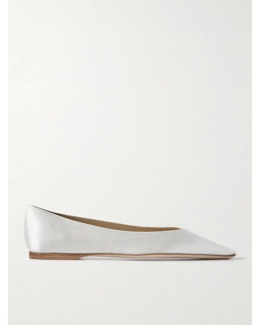 Danielle Frankel Riley Satin Point-Toe Ballet Flats in Natural | Lyst