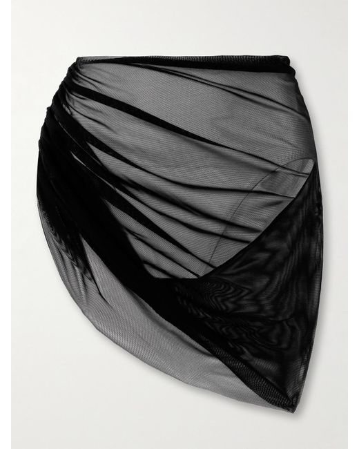 Norma Kamali Diana Layered Ruched Tulle Bikini Brief in Gray | Lyst