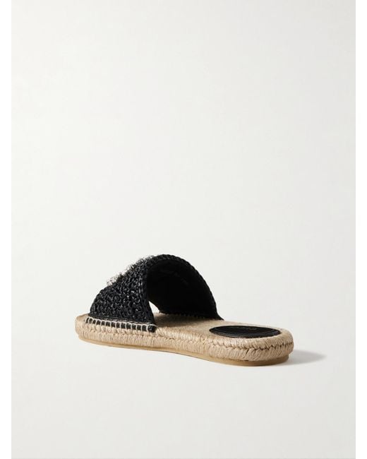 Gucci Cora Crystal-Embellished Raffia Espadrille Sandals in Black | Lyst