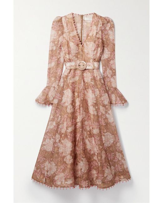 Zimmermann Kaleidoscope Belted Embellished Floral Print Linen And Silk
