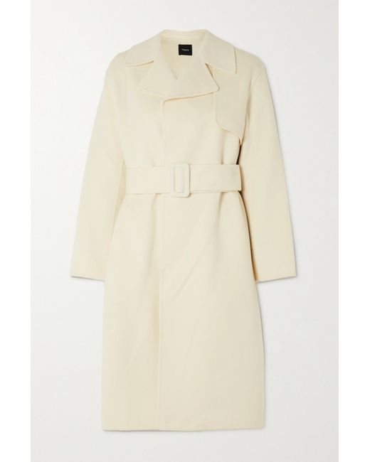 Theory Belted Wool And Cashmere Blend Trench Coat In Cream Natural