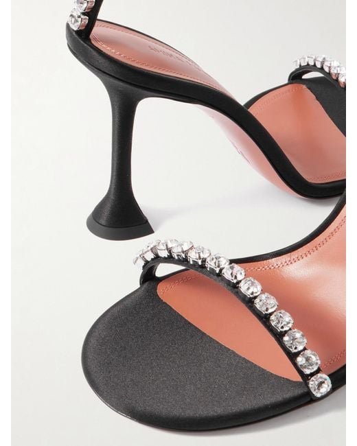 AMINA MUADDI Gigi Crystal-Embellished Satin Sandals in Natural | Lyst