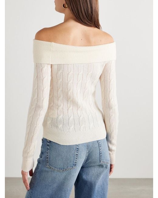 Ralph Lauren Off-The-Shoulder Cable-Knit Cashmere-Blend Sweater in ...
