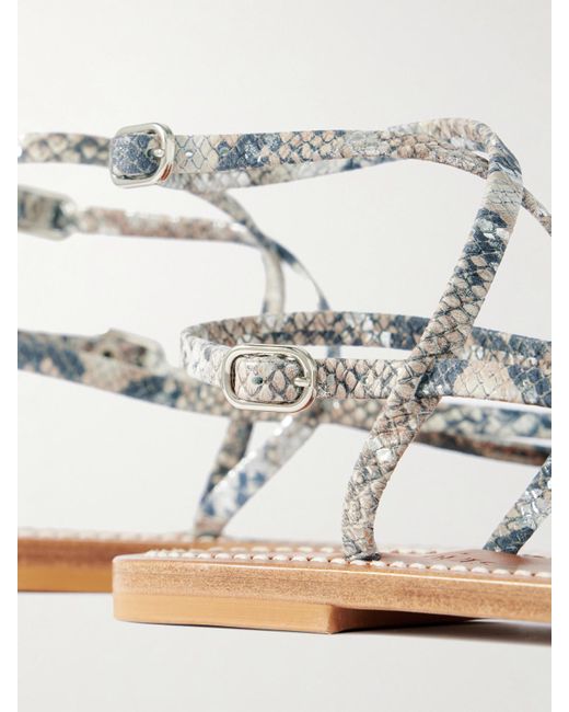 K. Jacques Abako Snake-Effect Leather Sandals in White | Lyst