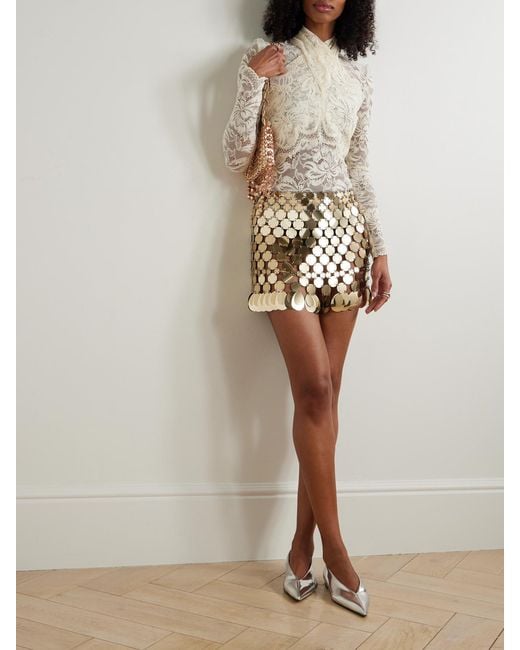 Rabanne Paillette-Embellished Chainmail Mini Skirt in Metallic | Lyst